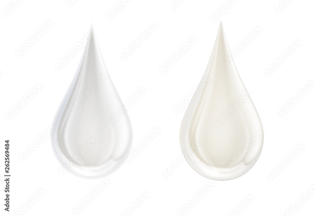 White liquid fresh milk or cream droplets isolated on white. Glossy ...