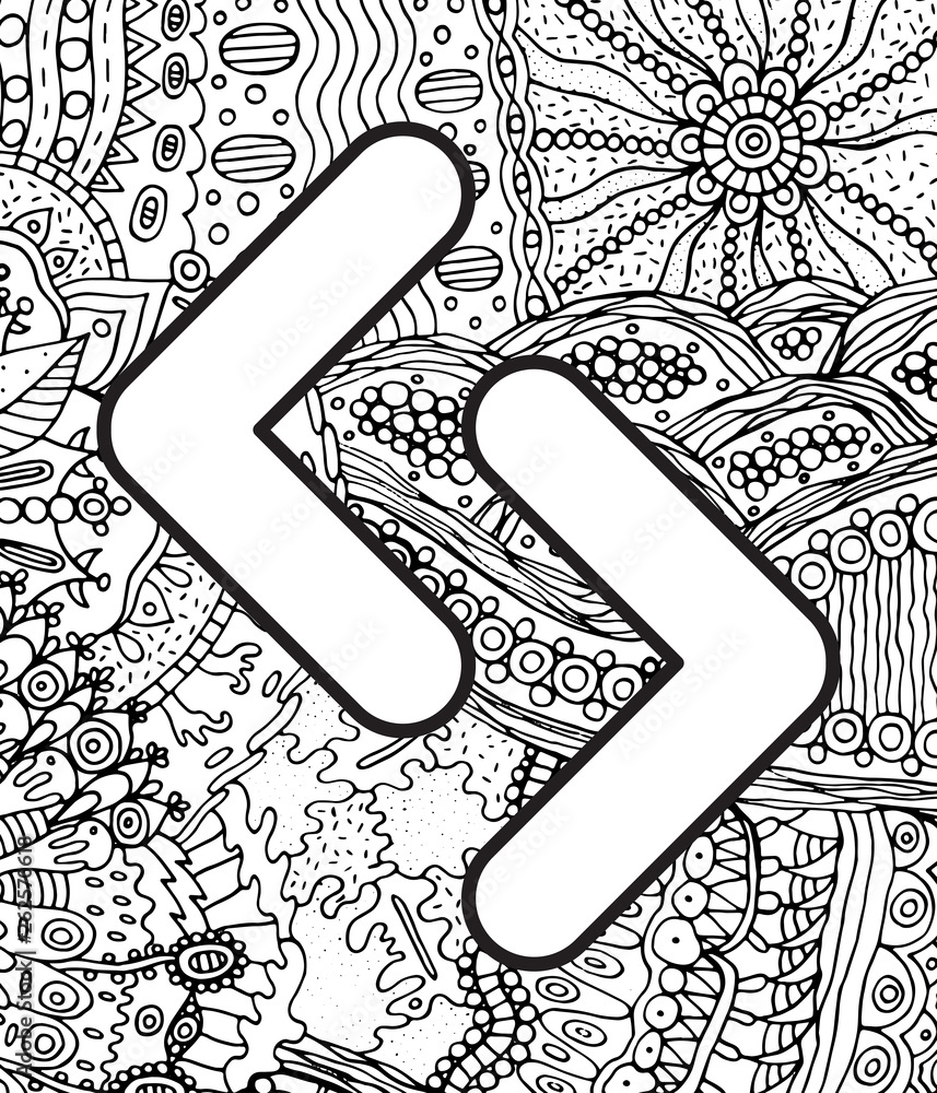 Ancient scandinavic rune jera with doodle ornament background. Coloring ...