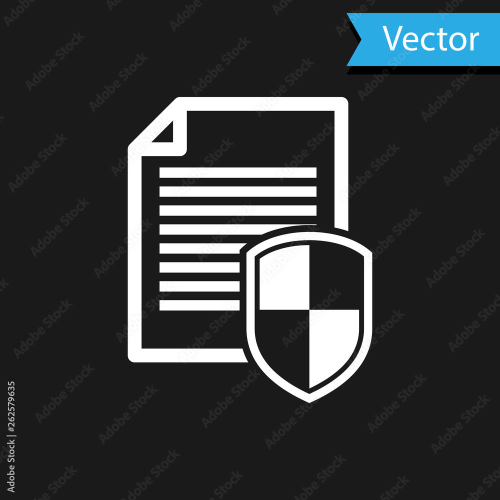 White Document protection concept icon on black background ...
