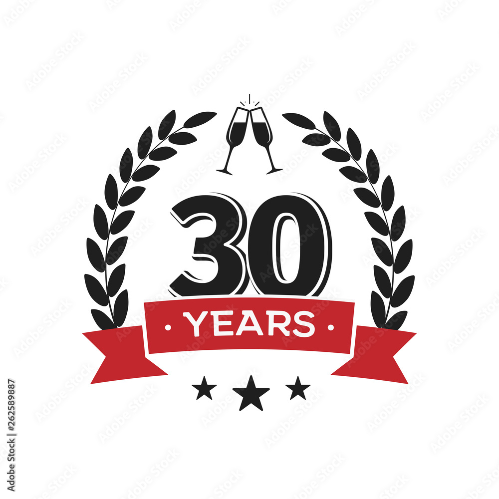 30 th birthday vintage logo template. Thirty years anniversary retro ...