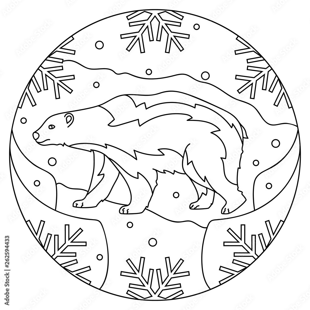 Pattern with polar bear. Illustration with a white bear. Mandala with ...