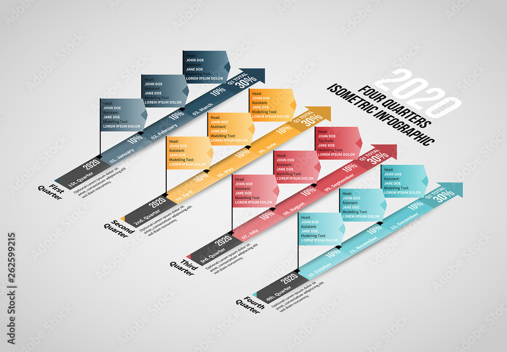 Four Quarters Isometric Infographic Stock Template | Adobe Stock
