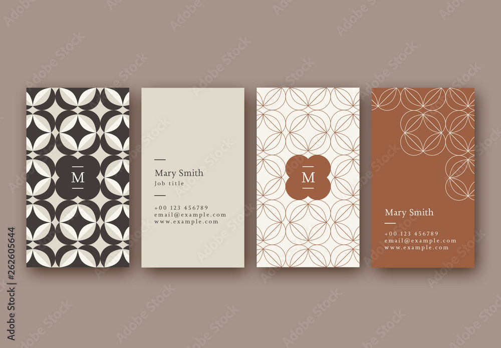 Vertical Patterned Business Card Layouts in Muted Colors Stock Template ...