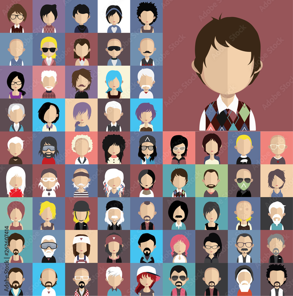 Avatar collection of various male and female characters Stock ...