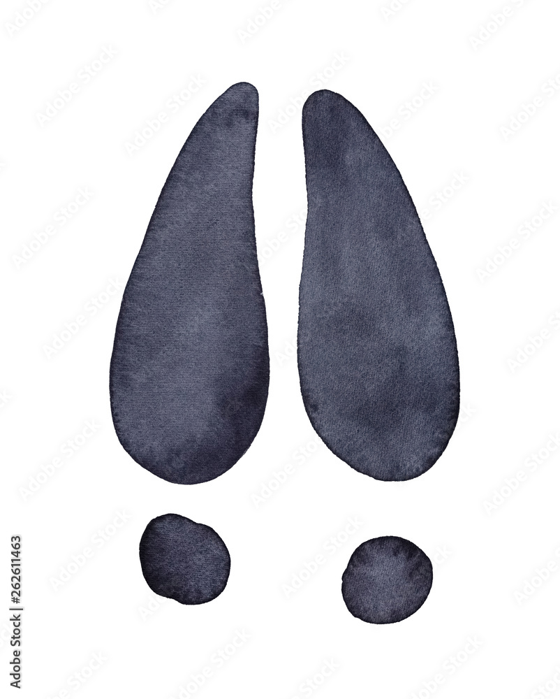 Black hoof print watercolour illustration. One single blank shape ...