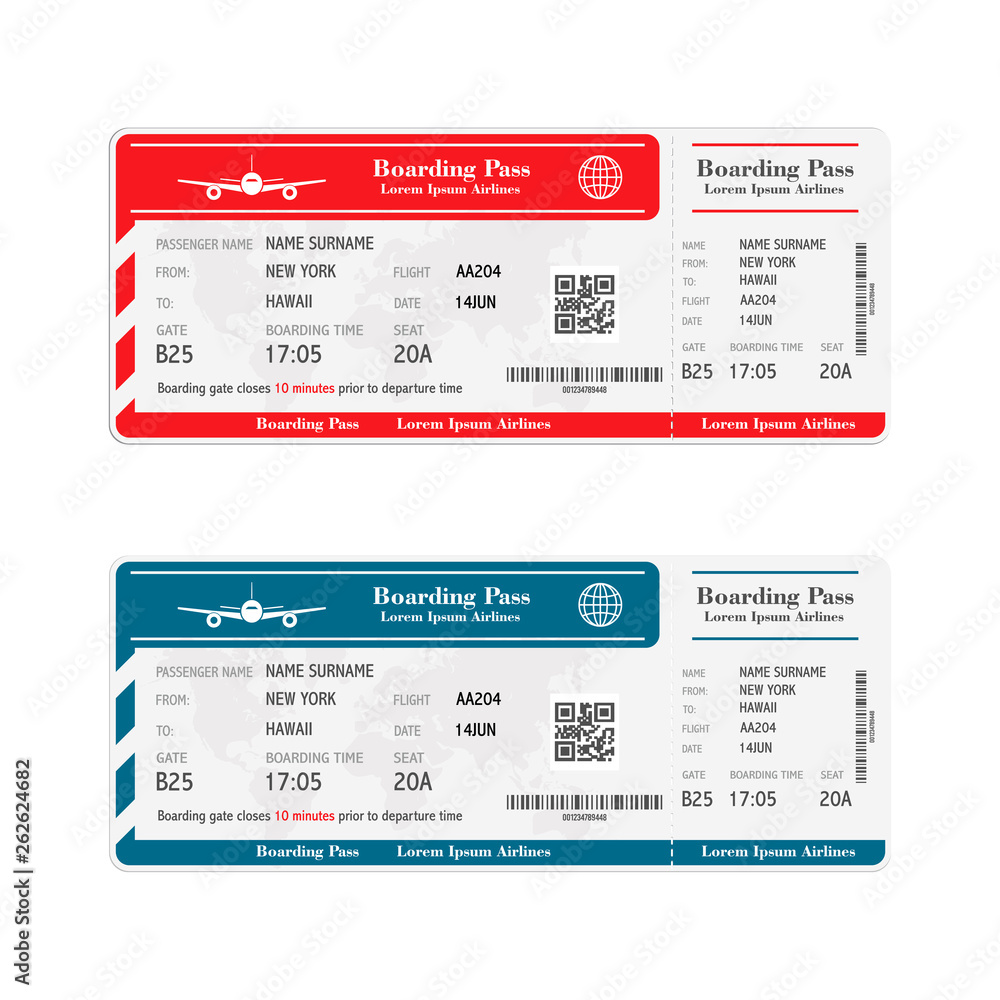 Set of the airline boarding pass tickets isolated on white background ...