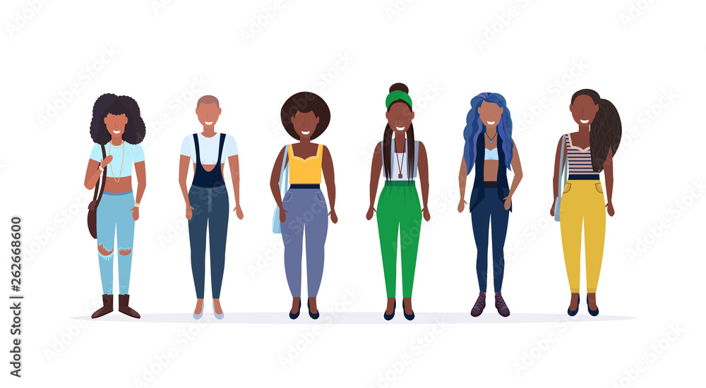 happy casual women standing together smiling african american ladies ...