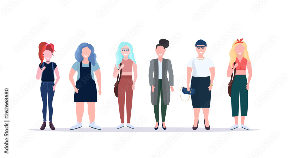 casual women standing together smiling different body shape types and ...