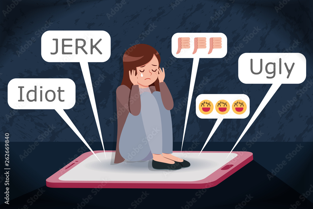 sad girl getting cyber bullying Stock Vector | Adobe Stock