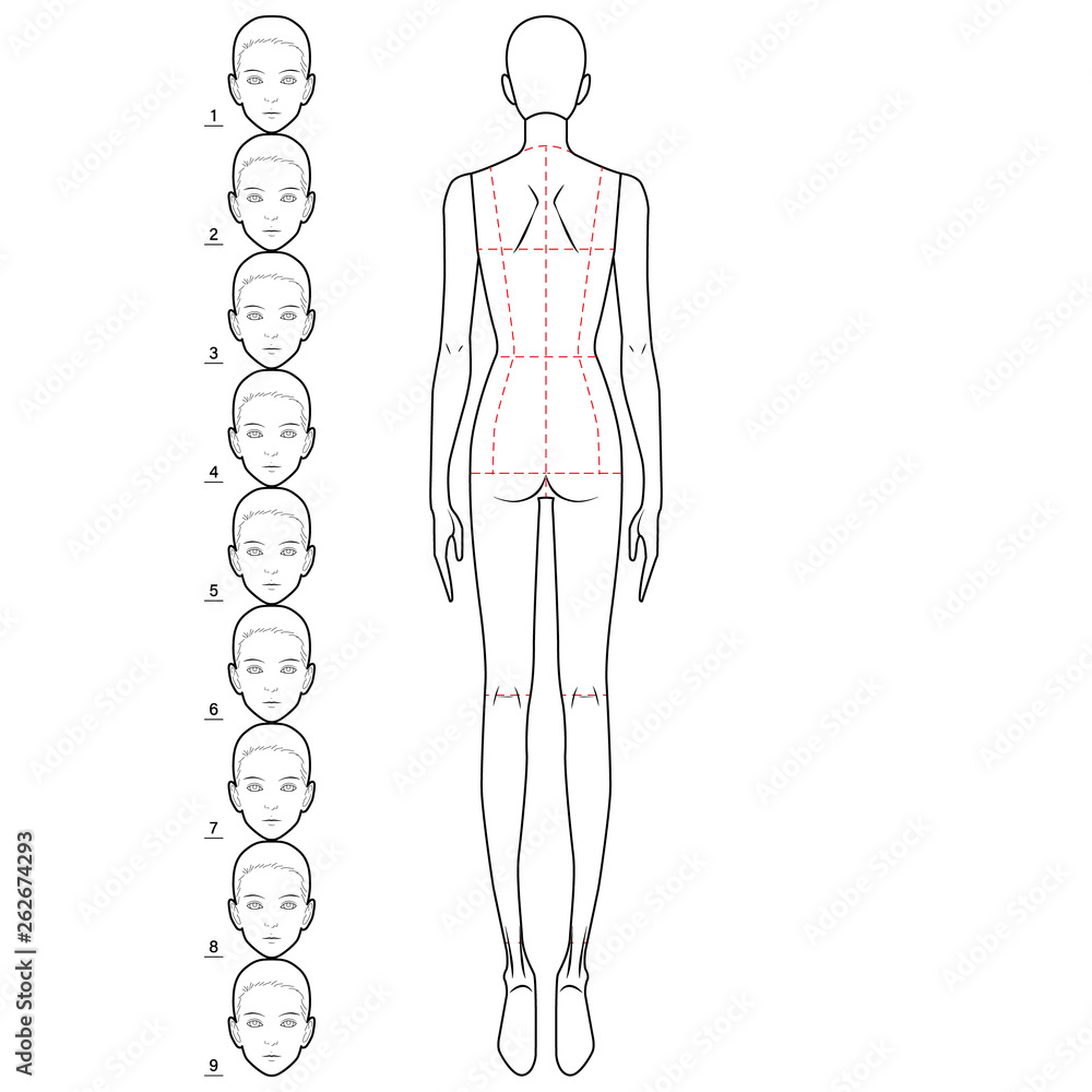Fashion Figure Template 9 Head Stock Vector | Adobe Stock