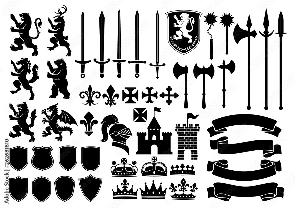 Heraldry silhouette mega set Stock Vector | Adobe Stock