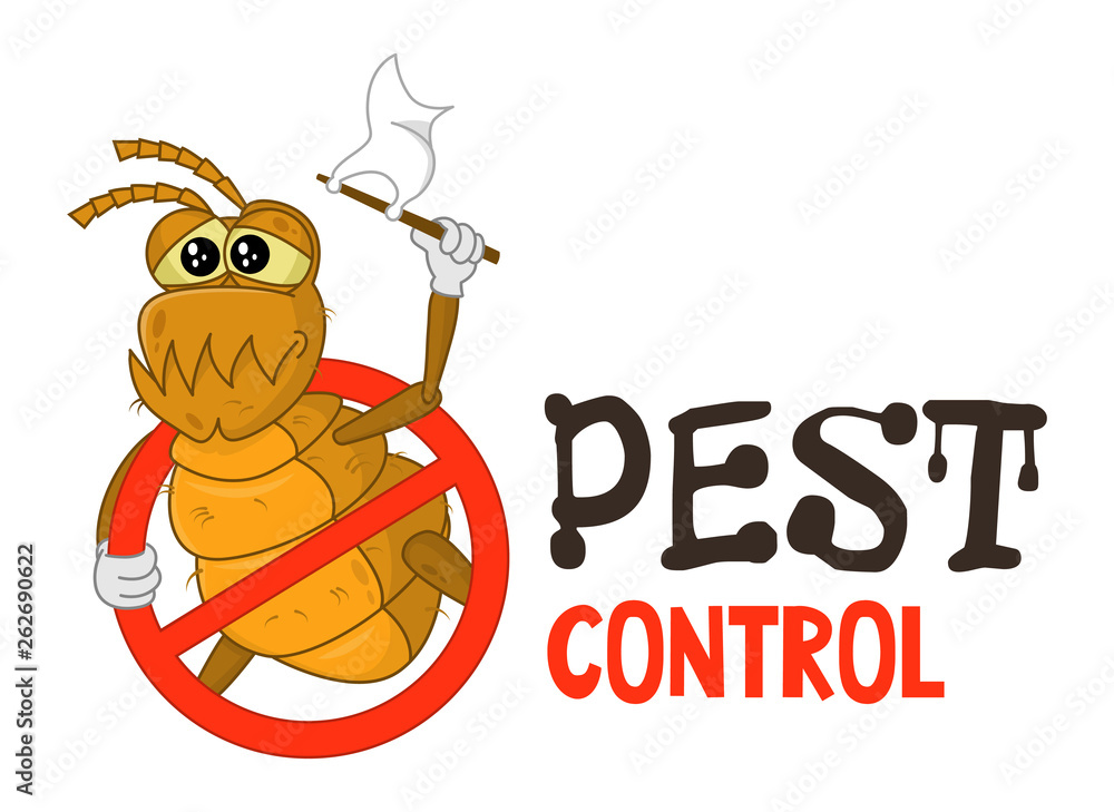 Vetor de Funny vector illustration of pest control logo for fumigation business. Comic locked ...