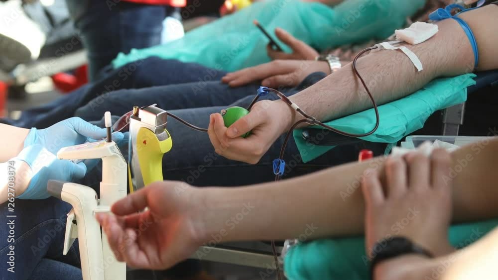 Blood Donation, Nurse receiving blood from blood donor in hospital ...