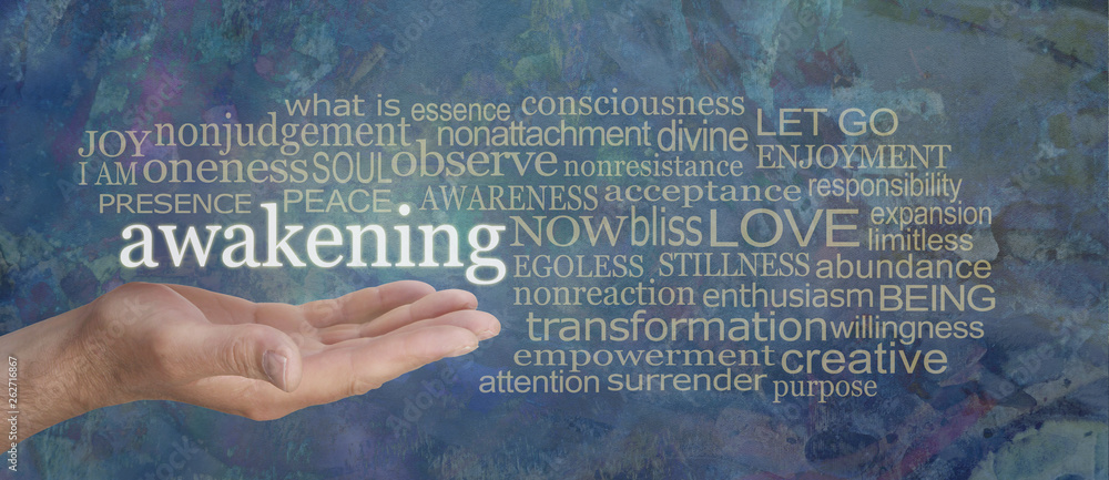 Spiritual Awakening Word Tag Cloud - male hand with the word AWAKENING ...