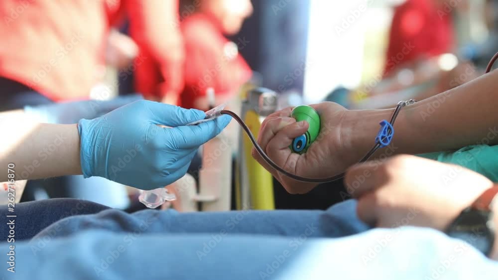 Blood Donation, Nurse receiving blood from blood donor in hospital ...