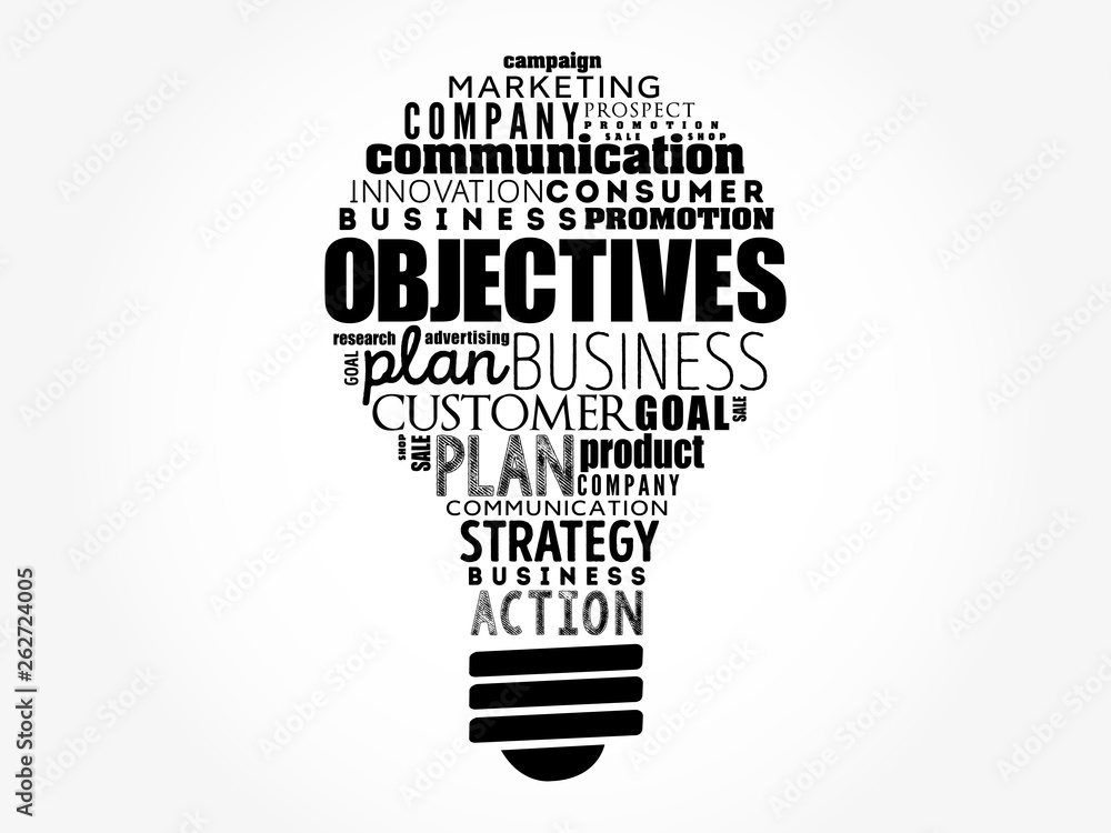 Objectives light bulb word cloud collage, business concept background ...