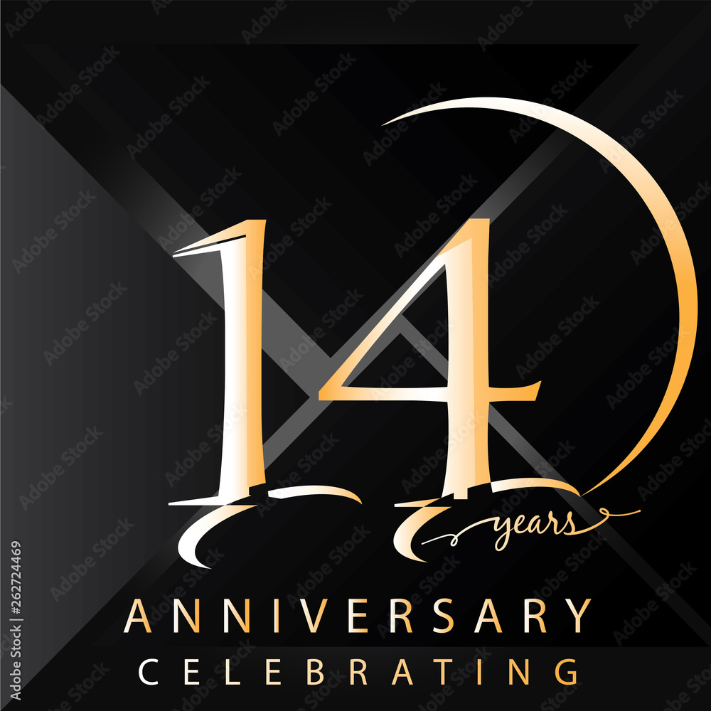 Anniversary 14 years numbers. Poster template for Celebrating 14 years ...