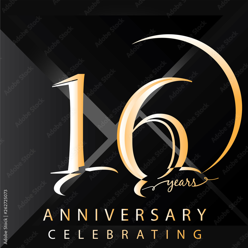 Anniversary 16 years numbers. Poster template for Celebrating 16 years ...