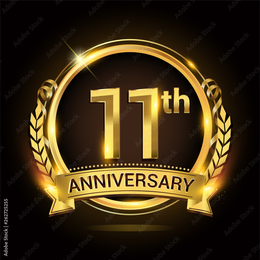 11th golden anniversary logo, 11 years anniversary celebration with ...