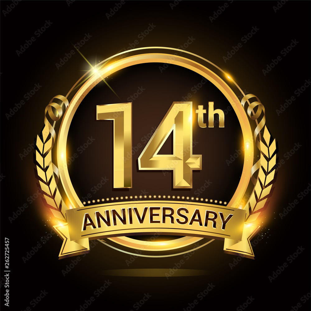 14th golden anniversary logo, 14 years anniversary celebration with ...