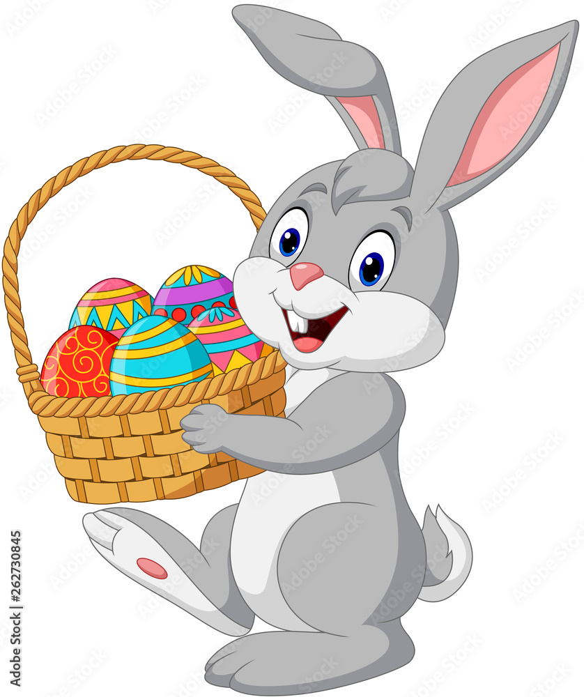 Cartoon rabbit holding an Easter basket Stock Vector | Adobe Stock