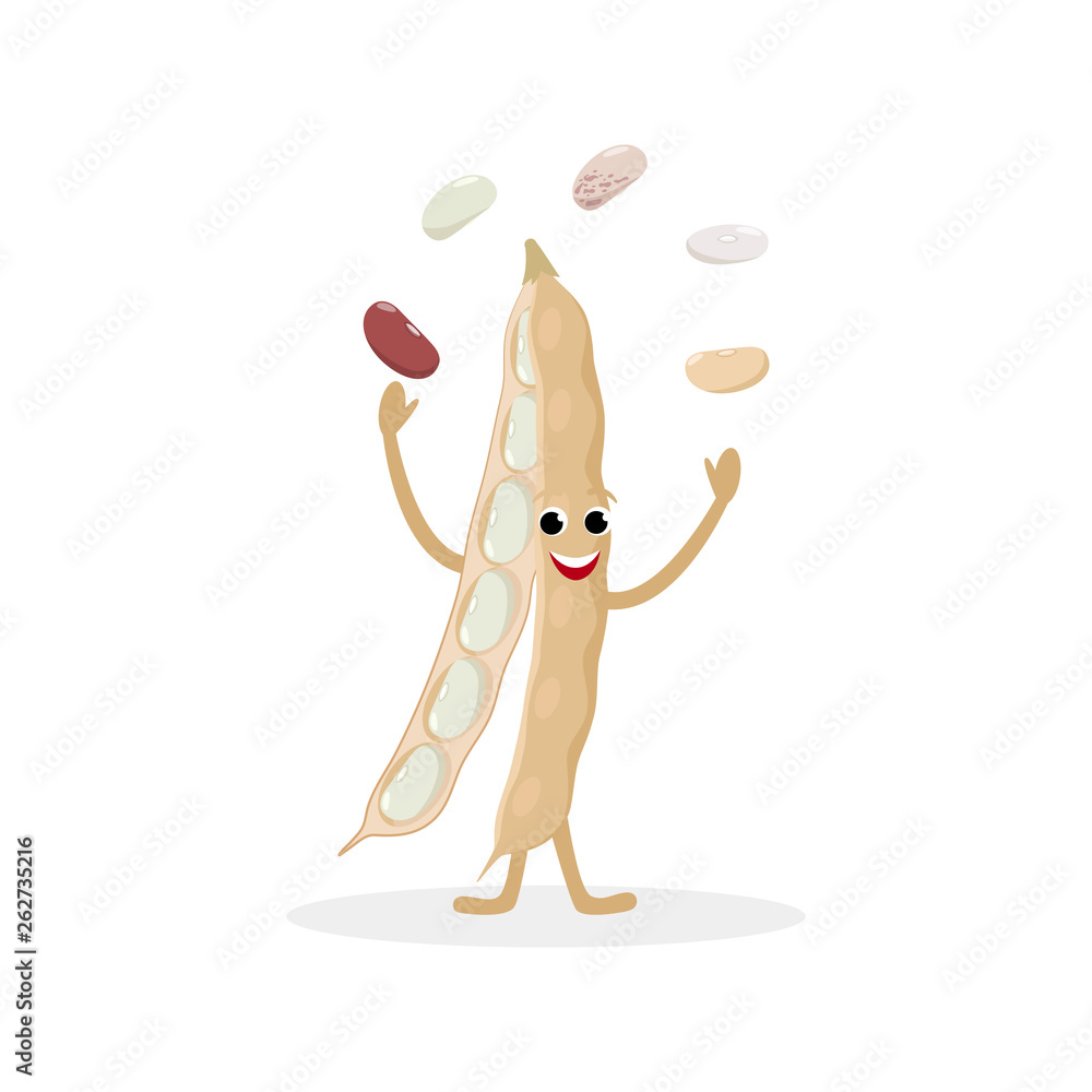 Bean pod cartoon character isolated on white background. Healthy food ...
