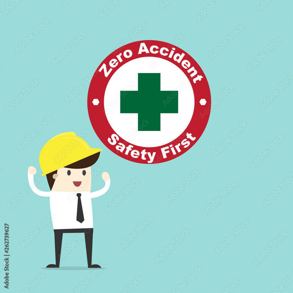 Construction ,Technician worker pointing zero accident sign, safety ...