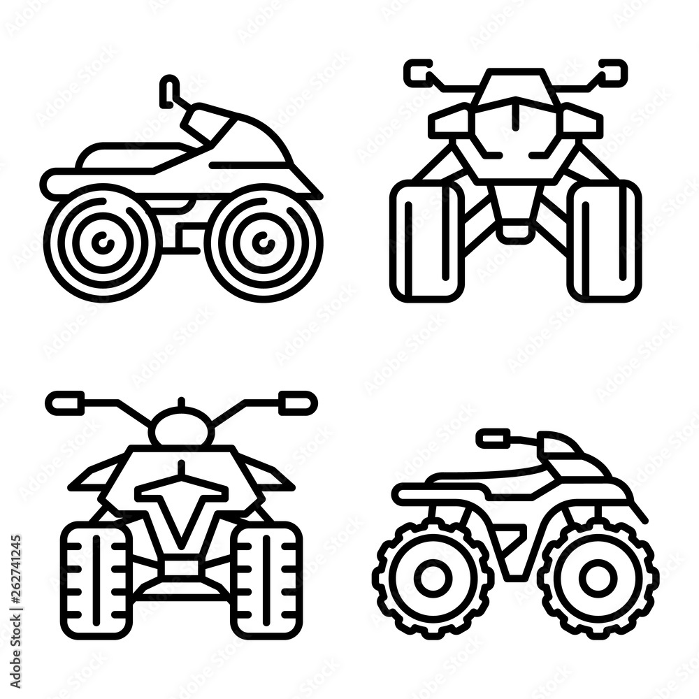 Quad bike icons set. Outline set of quad bike vector icons for web ...