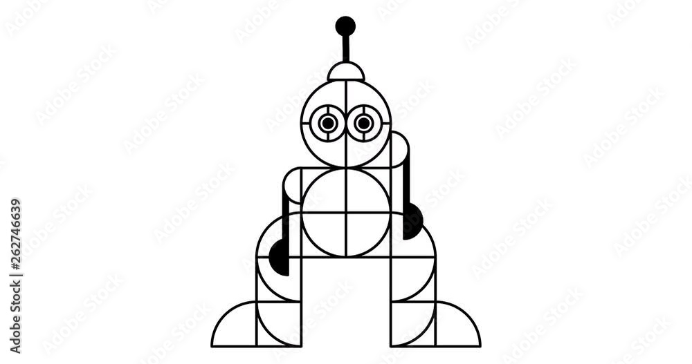 AI, Chat-bot, robot dancing outline. 2d, animation, cartoon ...