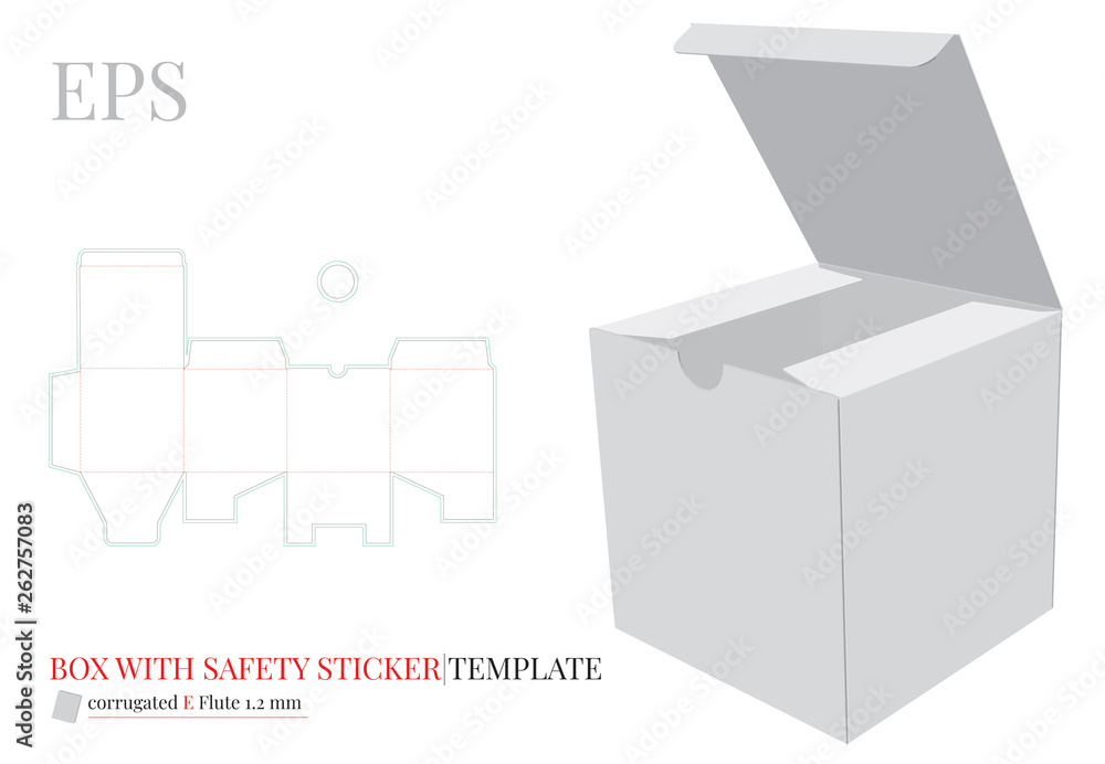 Square Box with Safety Sticker Template. Vector with die cut / laser ...