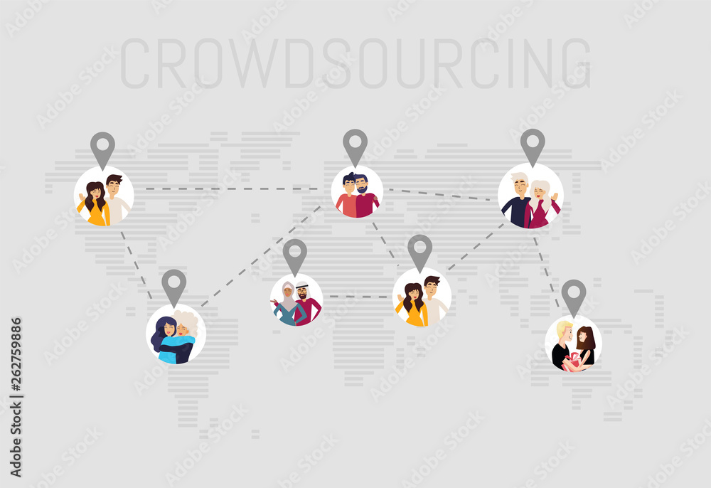 Design Concept Of Crowdsourcing With Dotted World Map Different design-concept-of-crowdsourcing-with-dotted-world-map-different