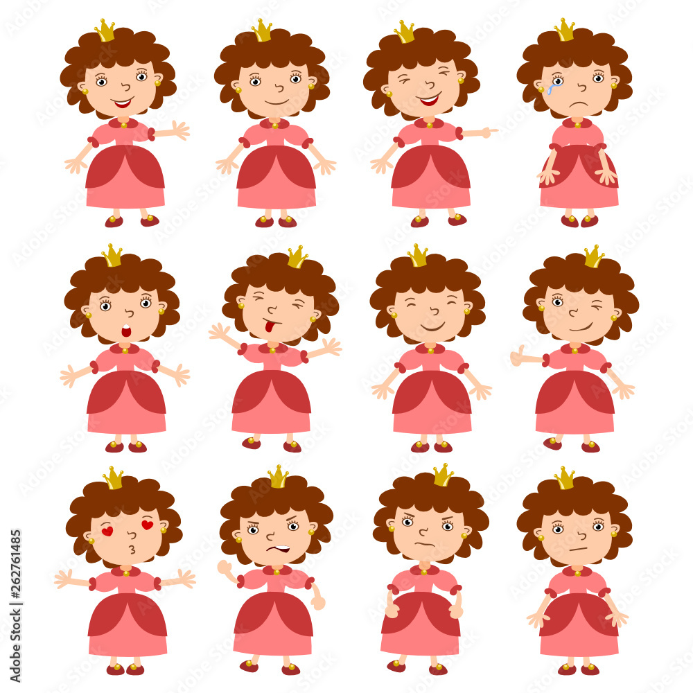 Collection of funny Princess in cartoon style in different poses and ...