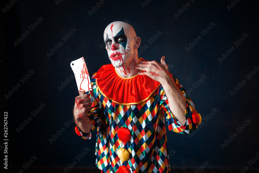 Poster Mad bloody clown with meat cleaver, circus horror – Wall Art ...