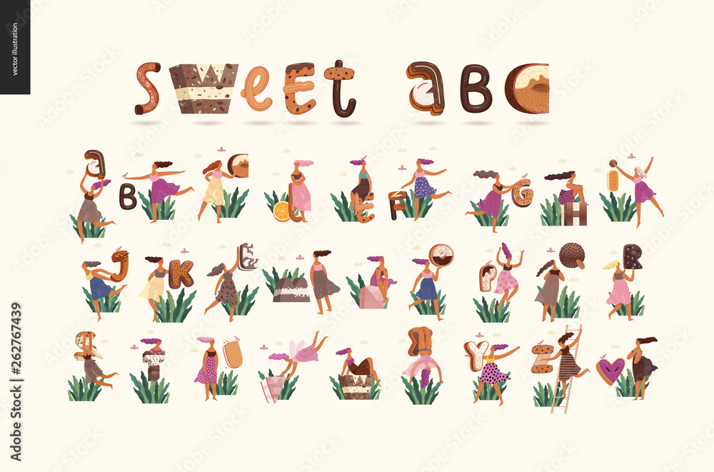 Dessert font ABC- modern flat vector concept digital illustration of ...