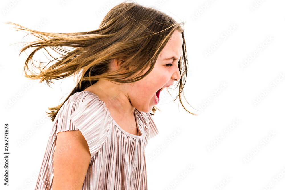 Little girl child yelling, shouting and screaming with bad manners. Stock Photo | Adobe Stock