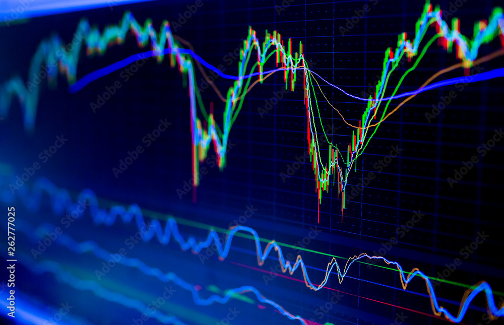 Selective focus of Business graph charts of financial instruments with ...