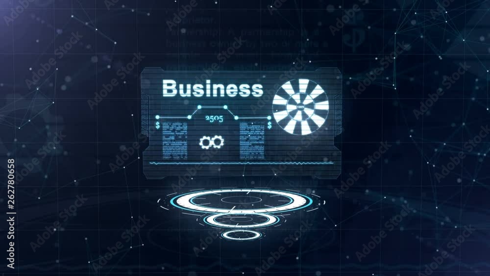 Three moving circles are on focus. Abstract business card is appering ...