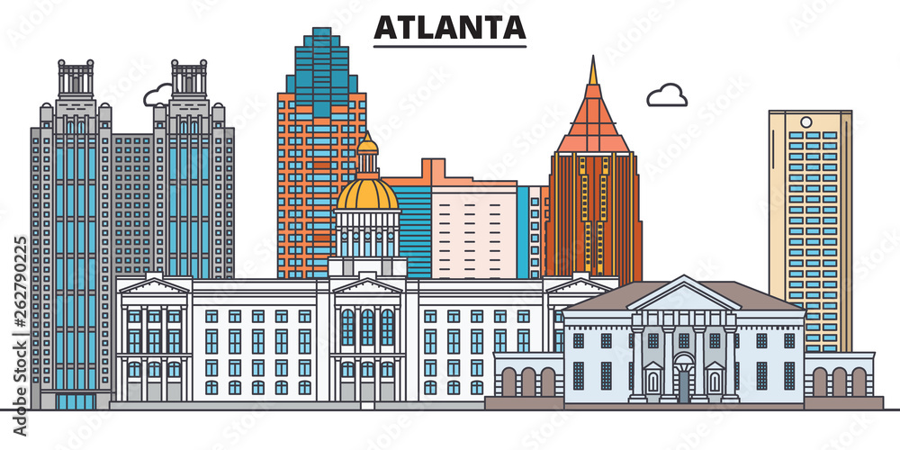 Atlanta,United States, flat landmarks vector illustration. Atlanta line ...