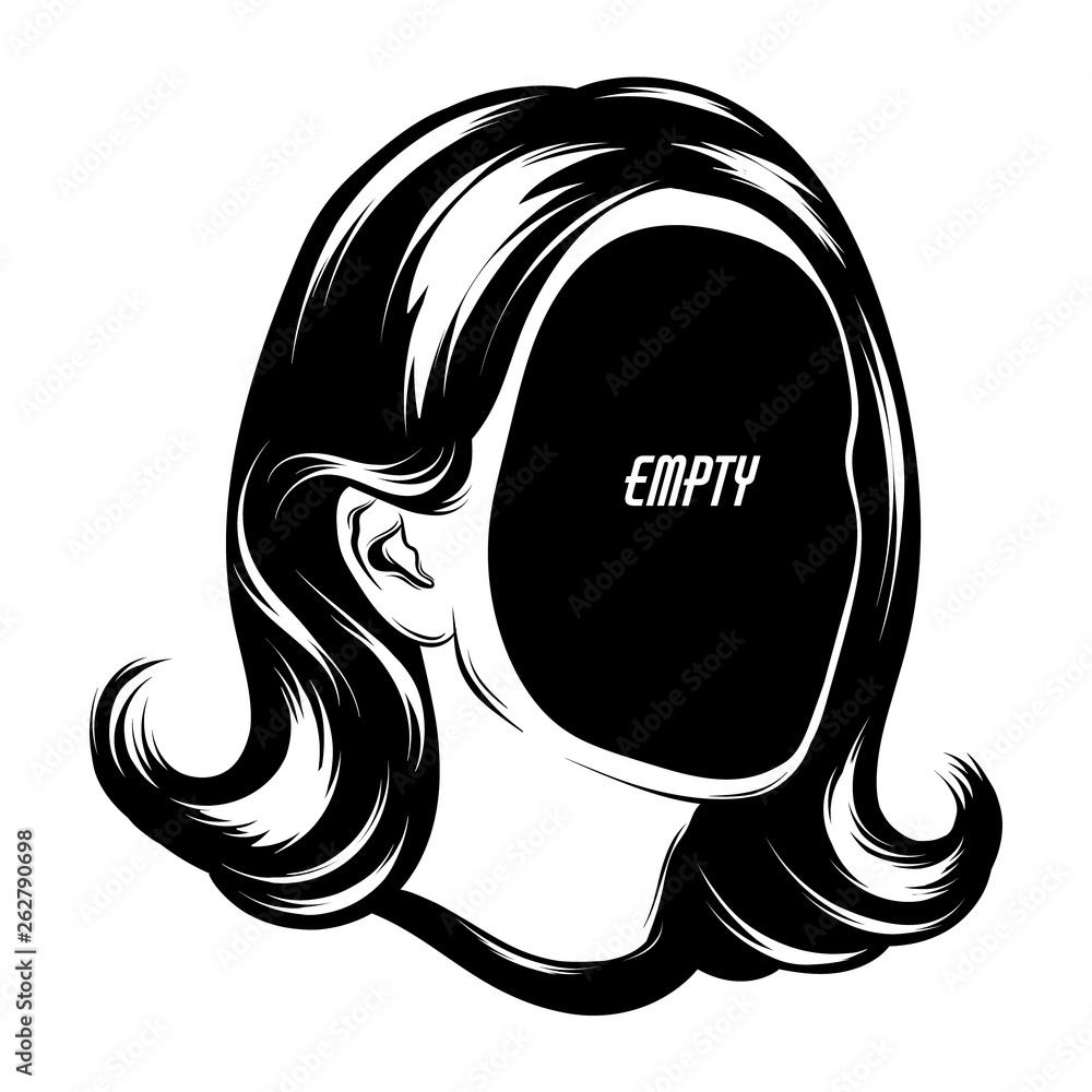 Empty. Vector poster with hand drawn illustration of female head ...