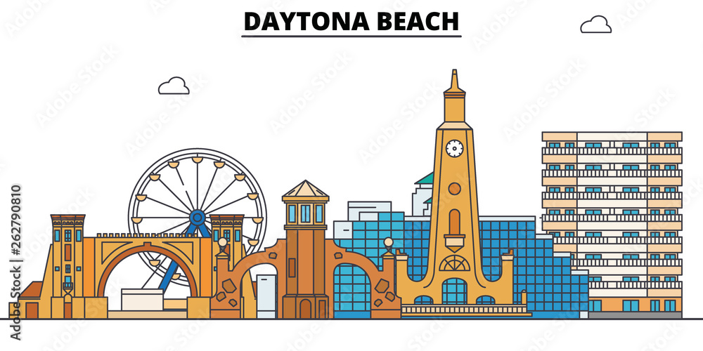 Daytona Beach,United States, flat landmarks vector illustration ...