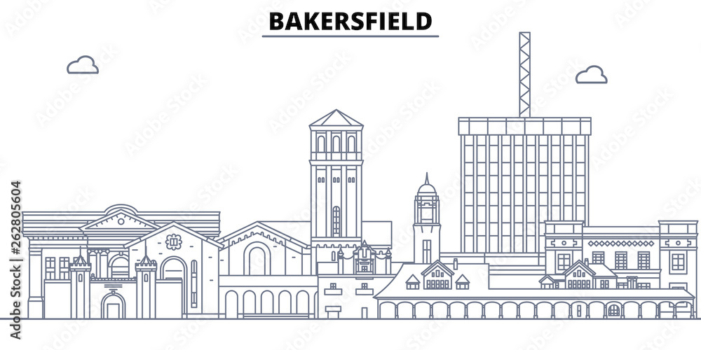 Bakersfield,United States, flat landmarks vector illustration ...