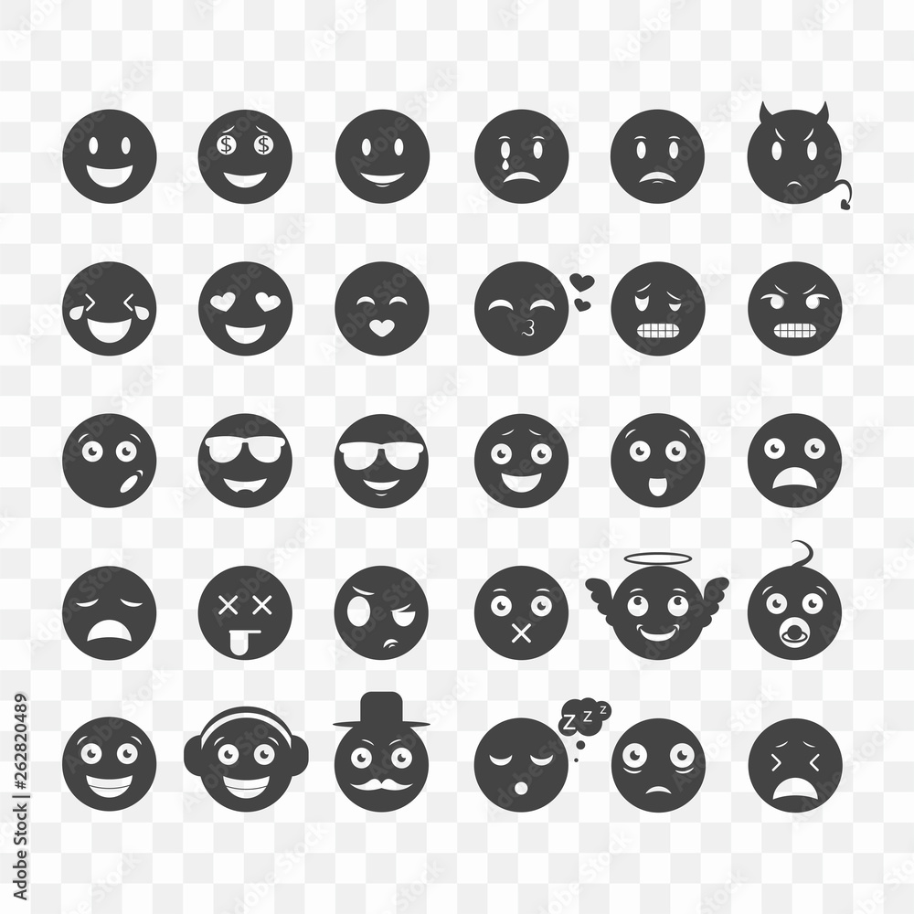 Set of black emotion icons with a transparent background for plotter or ...
