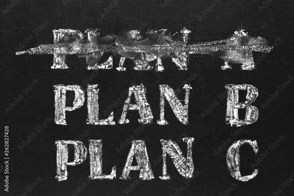 Planning concept. Handwritten white chalk plan A B C on blackboard ...