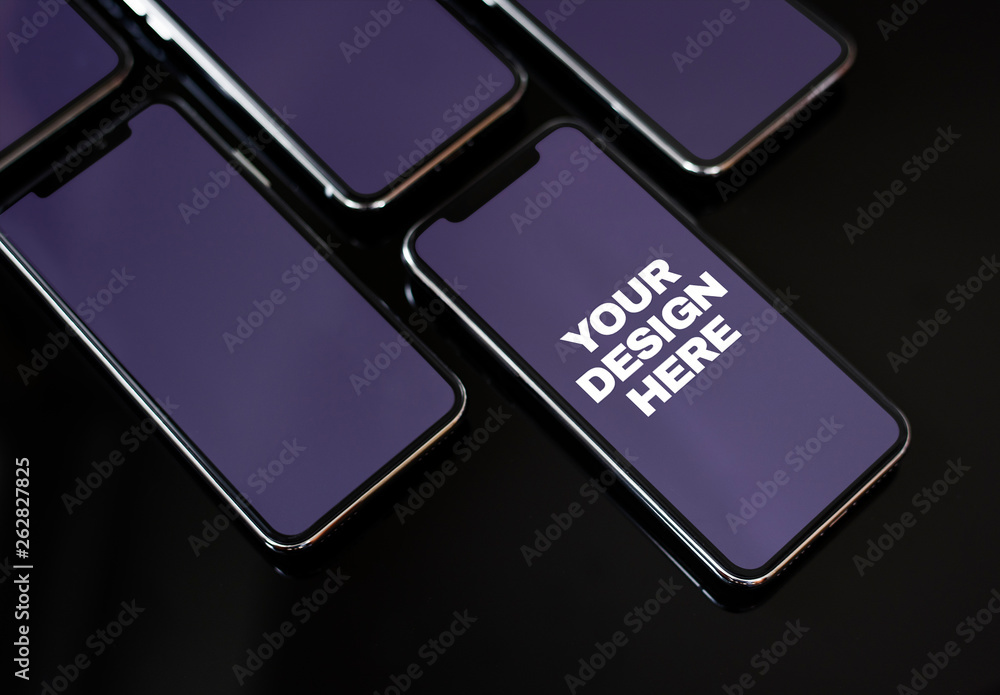 Smartphone Screen Mockup with Color-Filled Phone Screens On Black ...