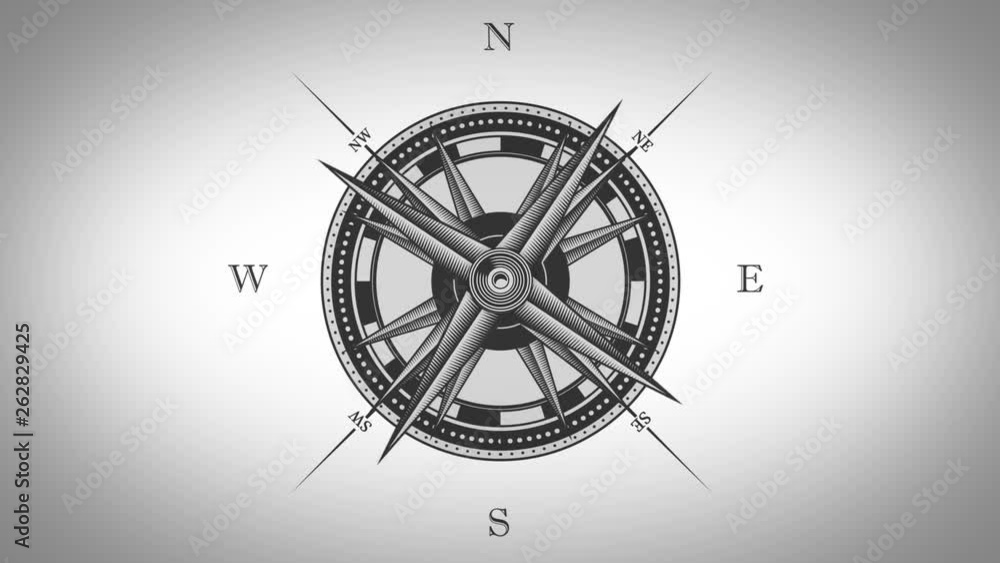 Compass Rose Animation Background Loop/ 4k animation of a black and ...