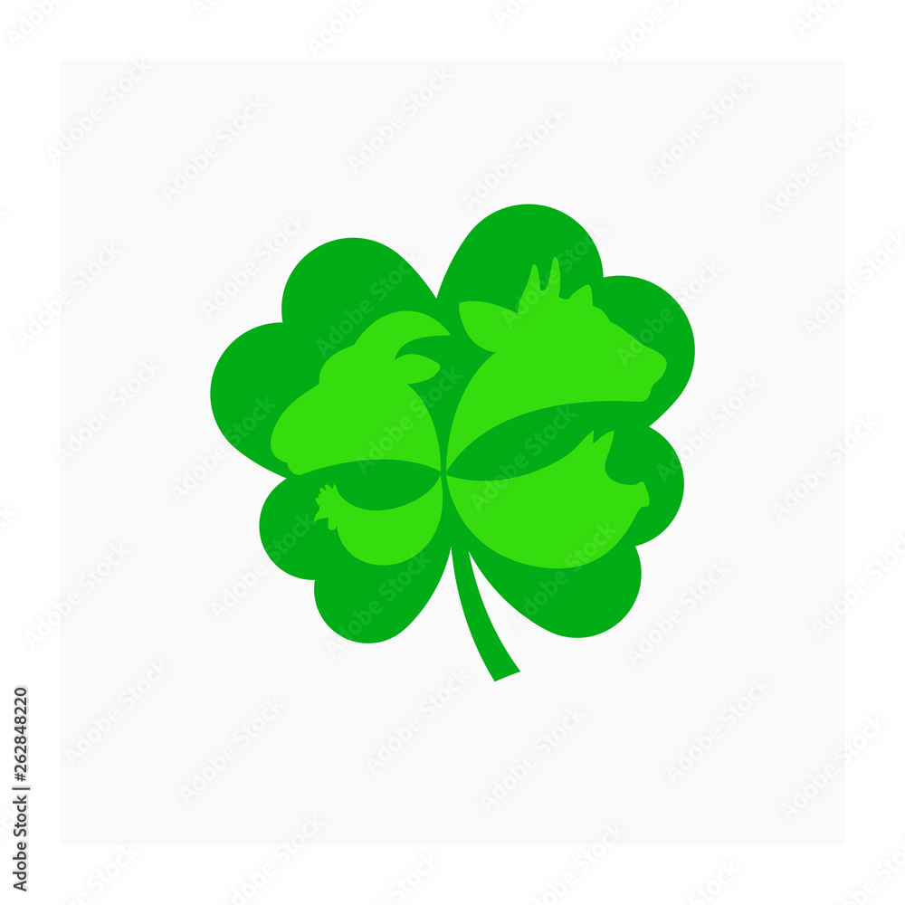 Clover icon with farm animals. Logo for agricultural company or fair ...