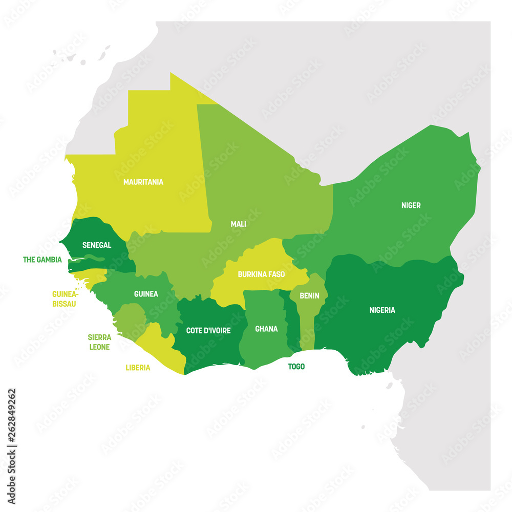 West Africa Region. Map of countries in western Africa. Vector ...