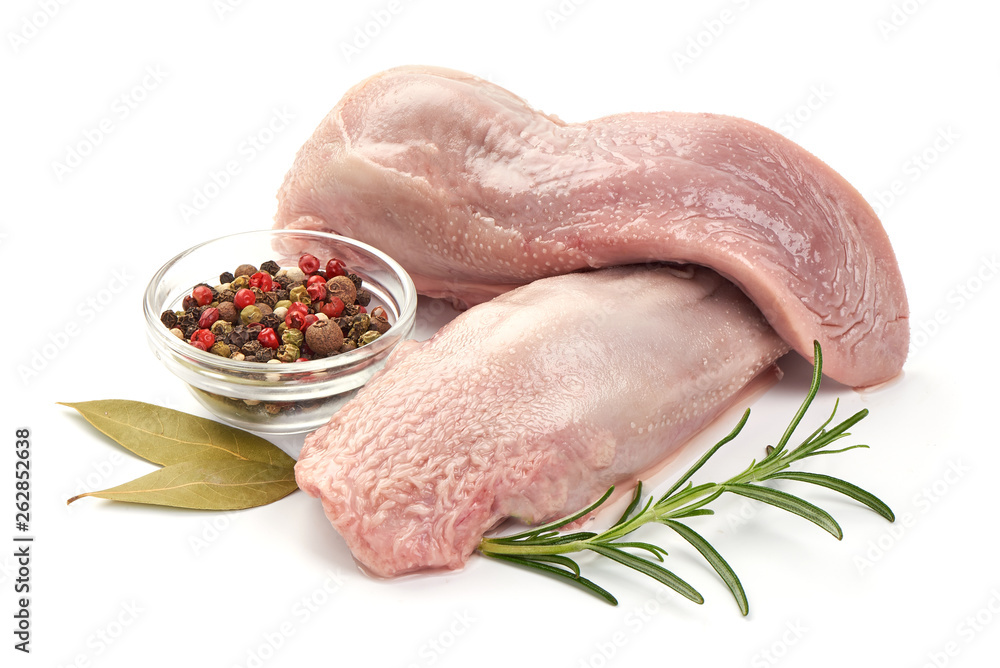 Raw pork tongue, close-up, isolated on white background Stock Photo ...
