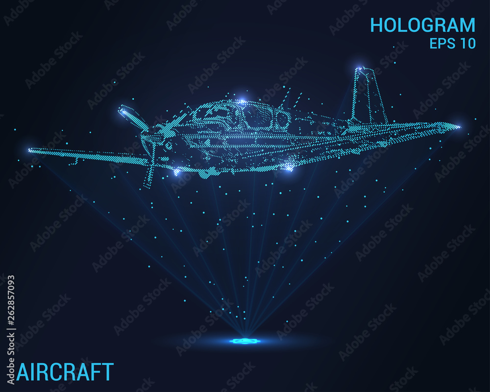 The plane hologram. A holographic projection of the single-engine plane ...