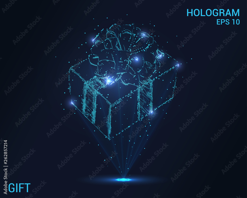 Hologram gift. Holographic projection present. Flickering energy flux ...